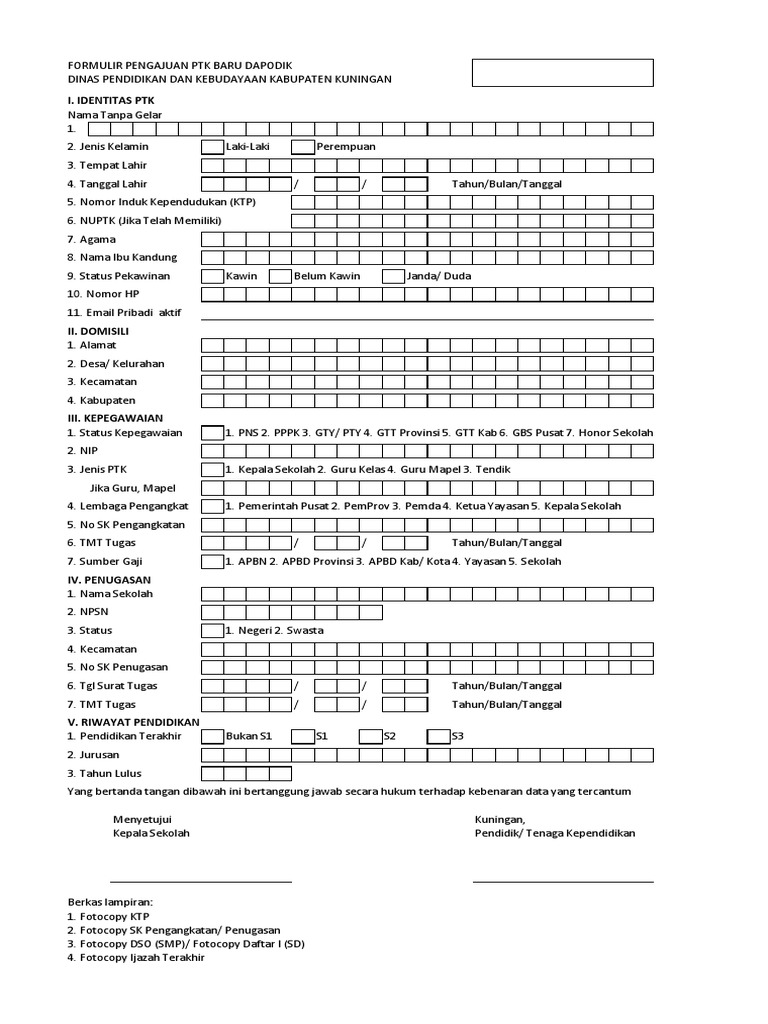 FK01 - Ajuan PTK Baru (Dapodik Kuningan 2020) v.3 | PDF