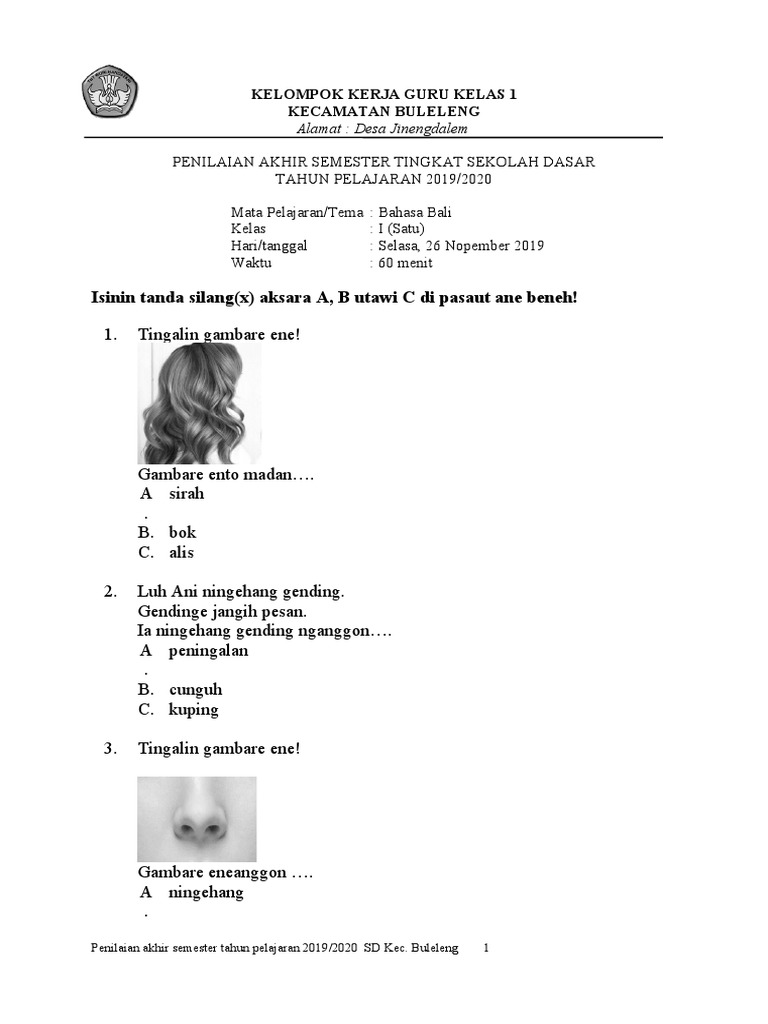 Soal Pas Bhs. Bali Kelas I 2019-2020 | PDF