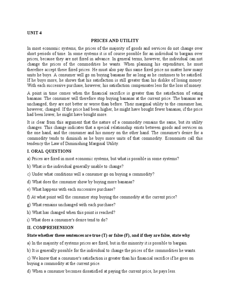 Unit 4 Prices and Utility | Download Free PDF | Utility | Prices