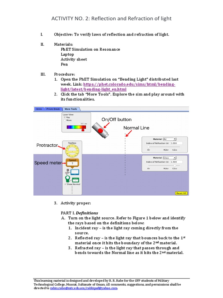 Reflection and Refraction Lab Guide | PDF | Refraction | Reflection ...