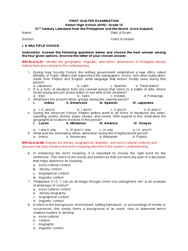 Test Questionnaire-Revised | PDF | Multimedia | Poetry