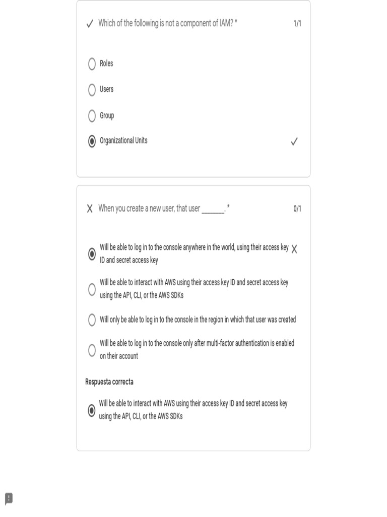 1er Quiz Curso AWS Solutions Architect (IAM) - Respuestasvf | PDF ...