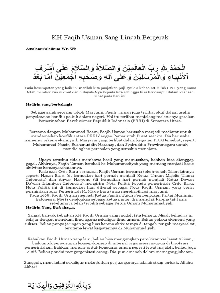 Teks Pidato KH Faqih Usman | PDF