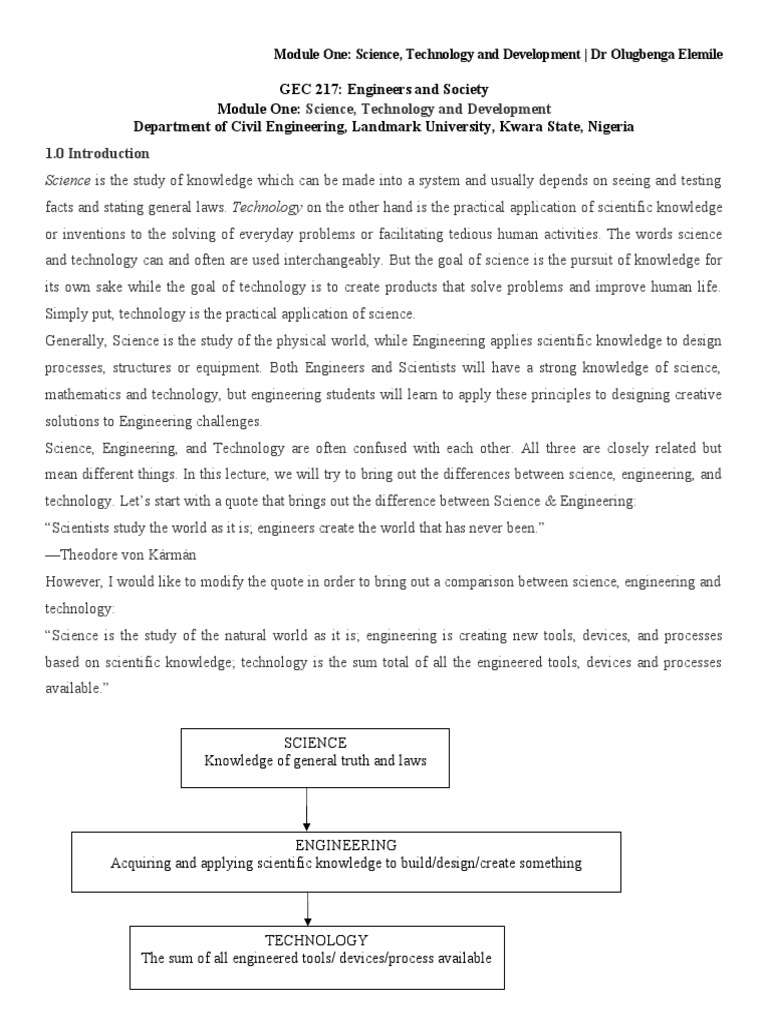 Module 1 Science Technology and Development | PDF | Science | Engineering