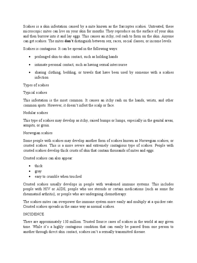 Scabies | PDF | Clinical Medicine | Diseases And Disorders