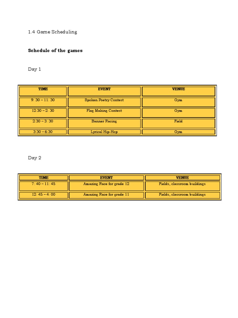 Schedule of The Games: 1.4 Game Scheduling | PDF