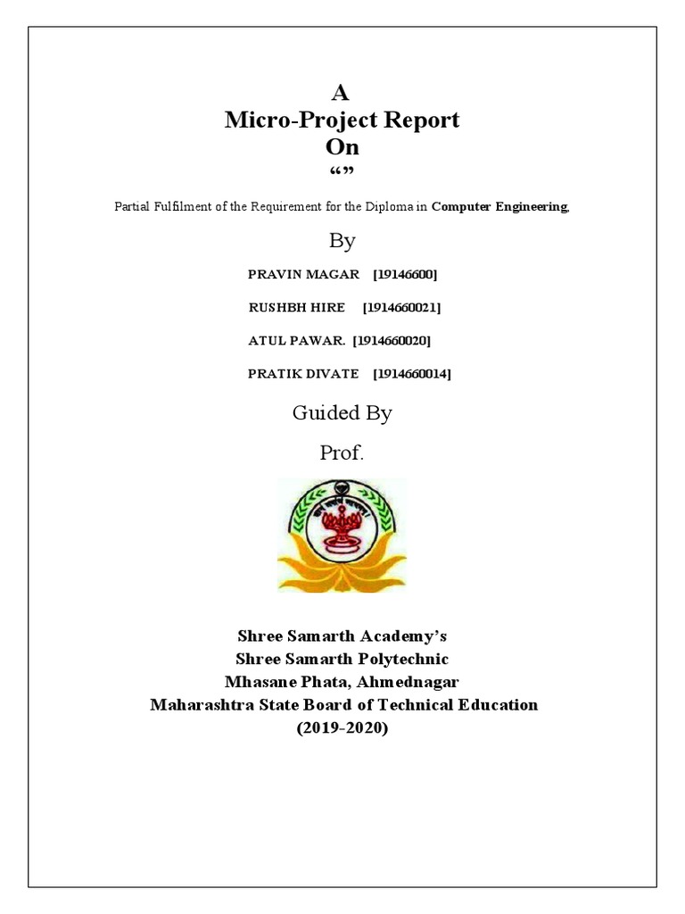 A Micro-Project Report On "": Partial Fulfilment of The Requirement For ...
