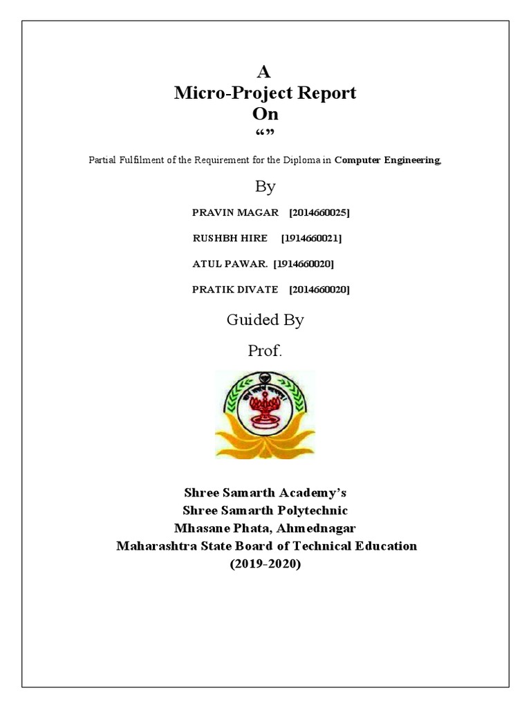 A Micro-Project Report On "": Partial Fulfilment of The Requirement For The Diploma in Computer ...