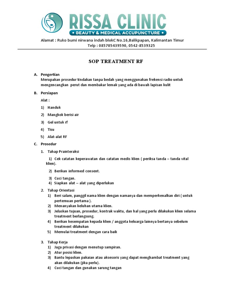 Sop Treatment RF Tummy | PDF