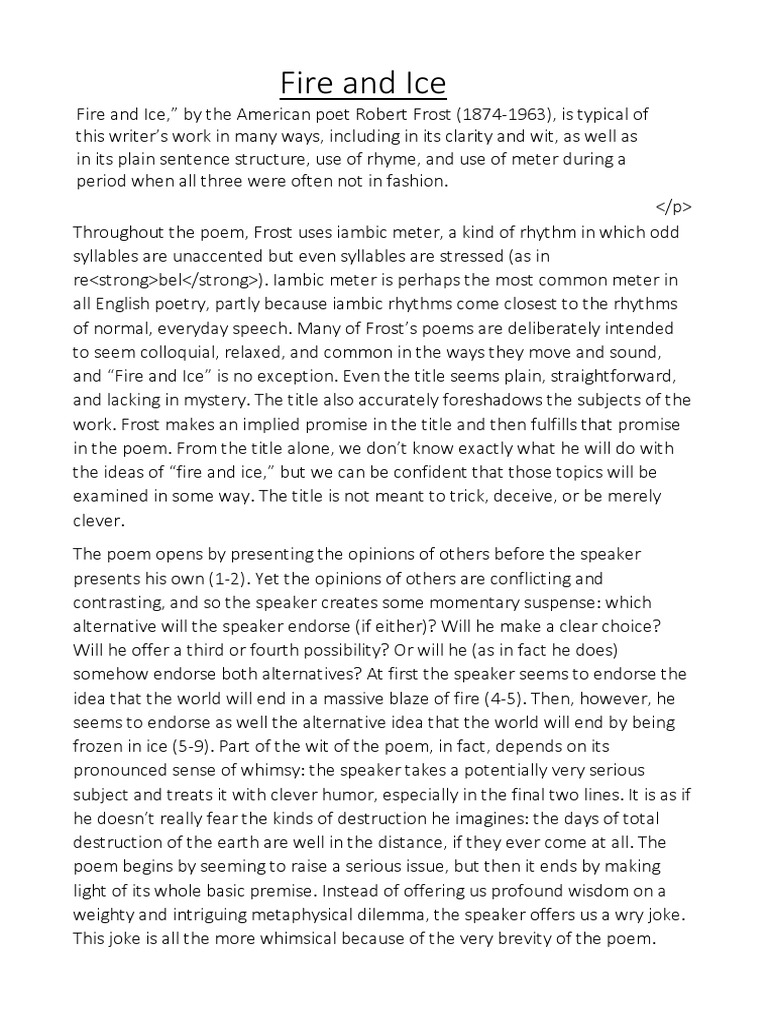 Fire and Ice | PDF | Metre (Poetry) | Hatred