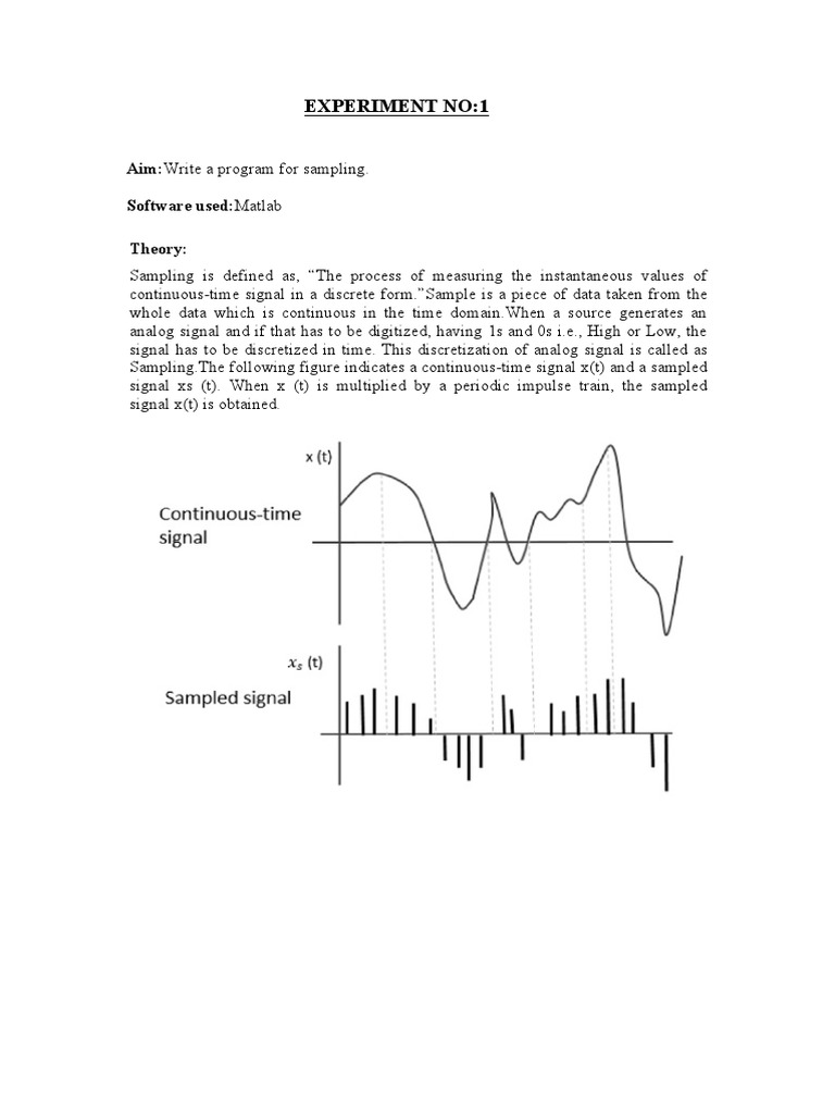 Experiment No:1: Aim:Write A Program For Sampling. Software Used:matlab Theory | PDF | Detector ...