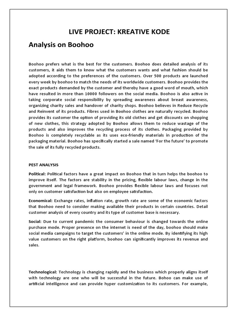 Live Project: Kreative Kode Analysis On Boohoo | PDF | Supply Chain | Sustainability