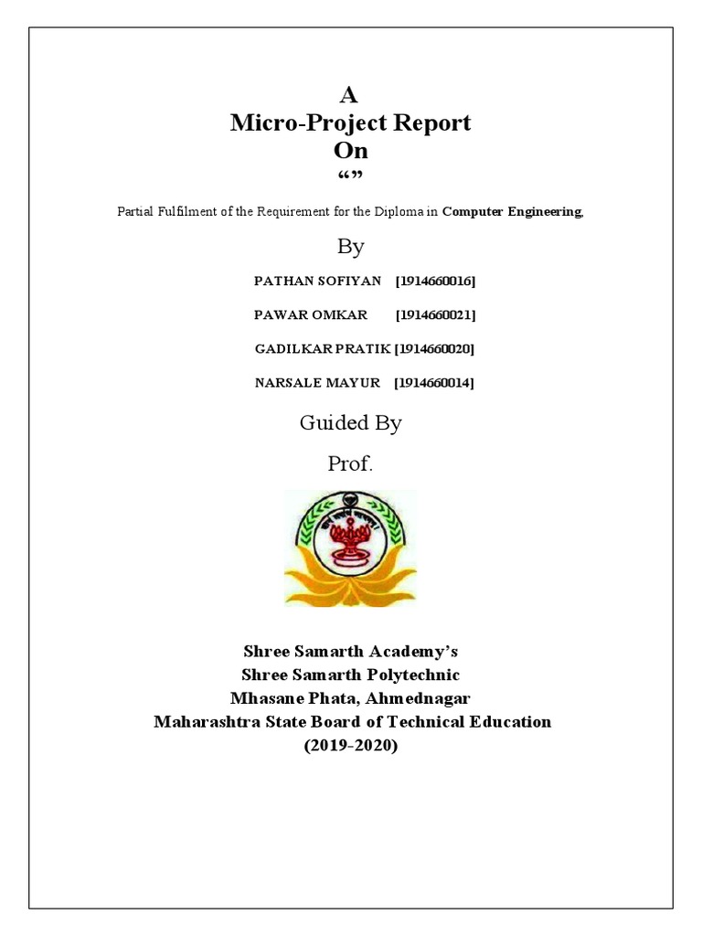 A Micro-Project Report On "": Partial Fulfilment of The Requirement For ...