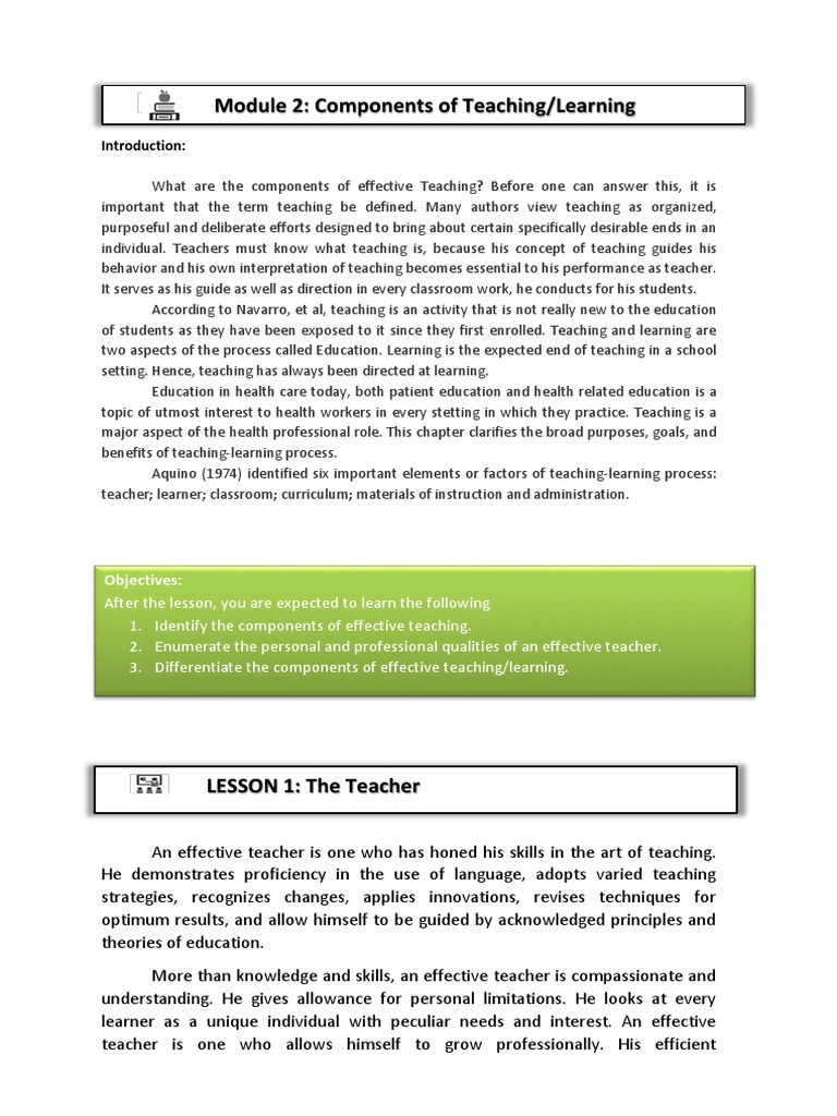 Components of Effective Teaching | PDF | Teachers | Learning