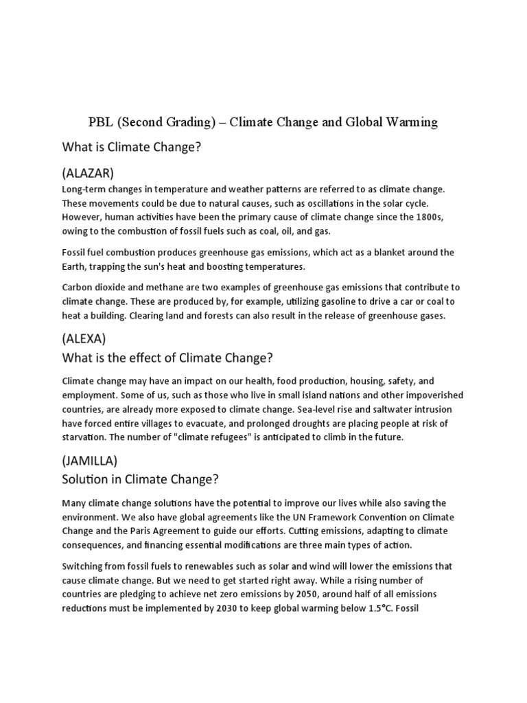 PBL (Second Grading) - Climate Change and Global Warming What Is ...