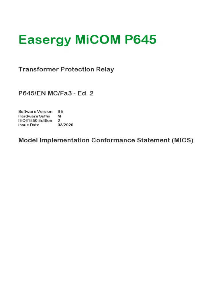 Easergy Micom P645: Transformer Protection Relay | PDF | Electrical ...