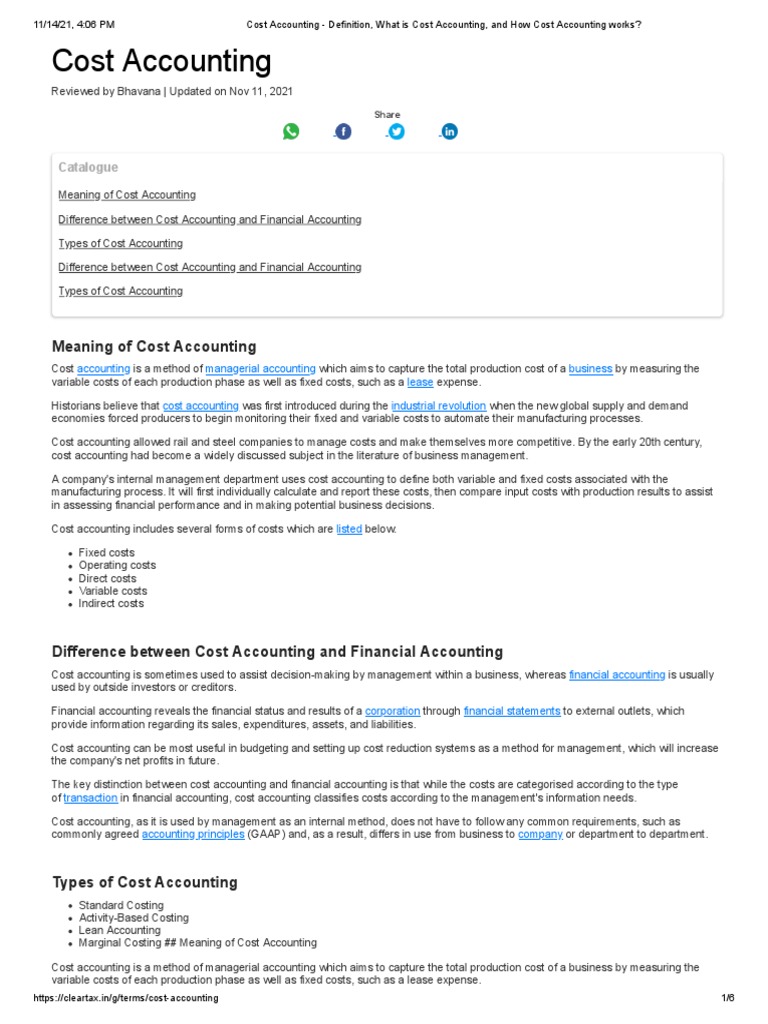 10 - Cost Accounting - Definition, What Is Cost Accounting, and How ...