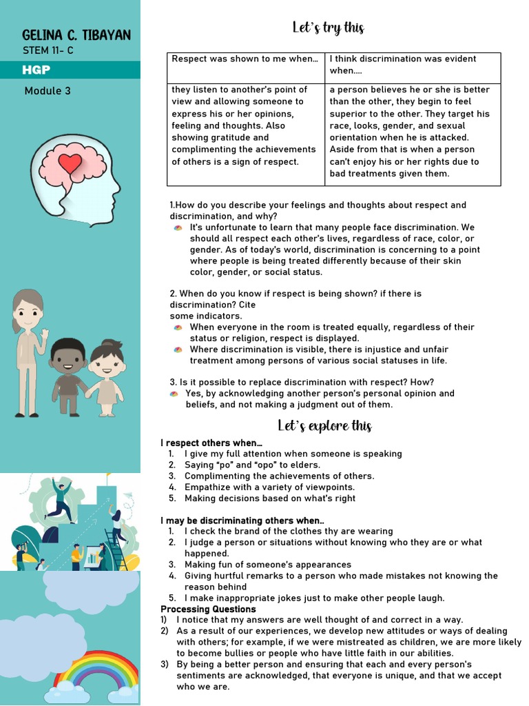 TGC (Stem 11-b) HGP Module 3 | PDF | Discrimination | Gender Studies