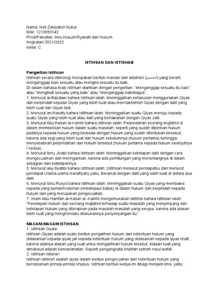 C - 40 - Neli Zakiyatun Nufus - Fiqh - ISTIHSAN DAN ISTISHAB | PDF ...