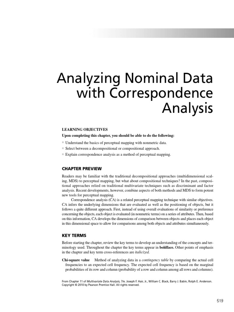Analyzing Nominal Data With Correspondence Analysis | PDF | Factor Analysis | Perception