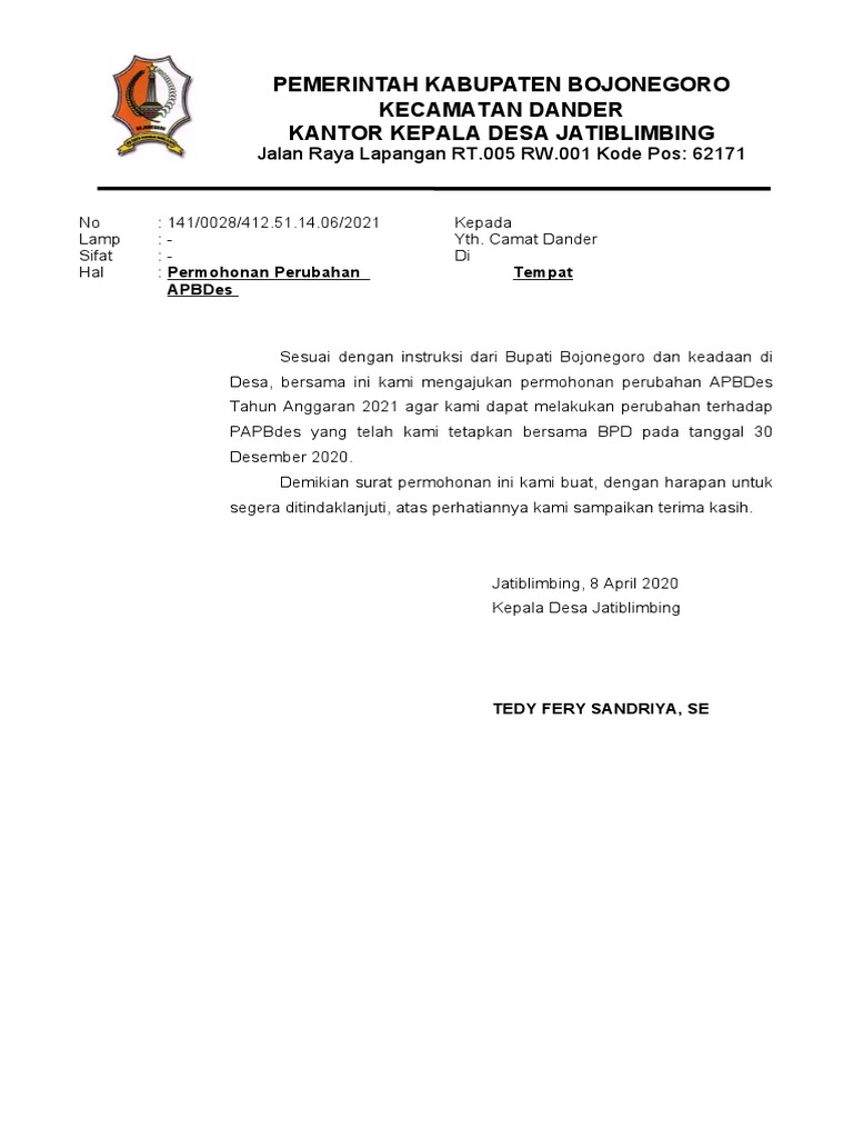 Permohonan Perubahan APBDes 2021 | PDF