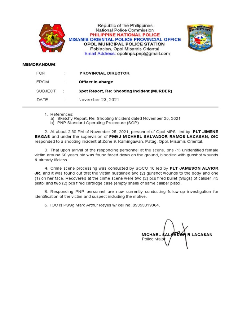 Shooting Incident Report: Opol, 2021 | PDF