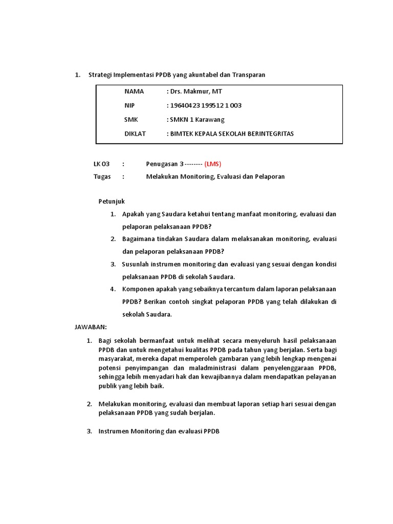 Strategi Transparansi PPDB: Monitoring dan Evaluasi | PDF