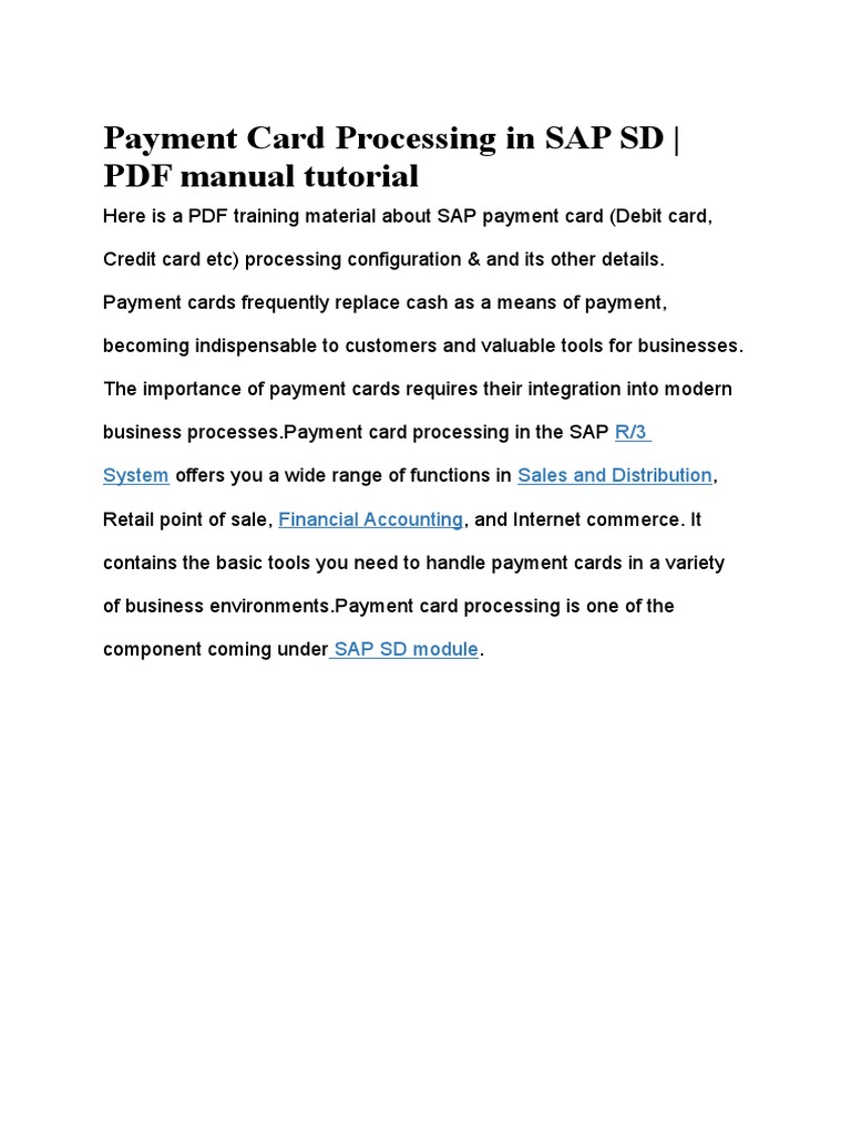 Payment Card Processing in SAP SD - PDF Manual Tutorial: R/3 System ...