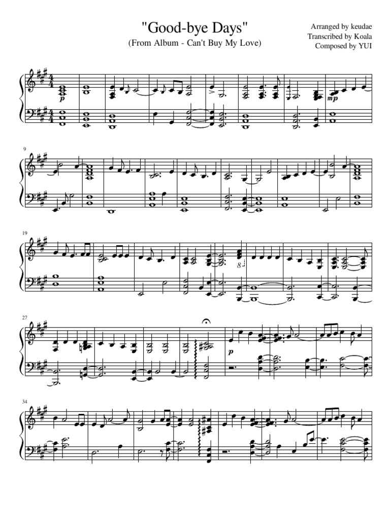 Goodbye Days / YUI (Piano Sheet) | PDF