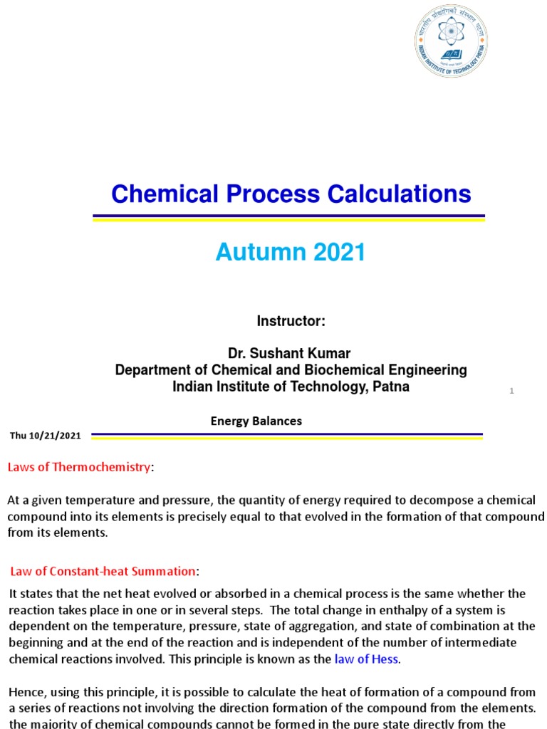 Chemical Process Calculations: Autumn 2021 | Download Free PDF ...