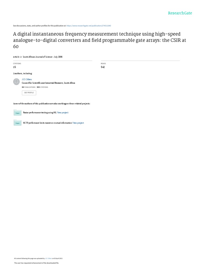 A Digital Instantaneous Frequency Measurement Tech | PDF | Analog To Digital Converter | Signal ...