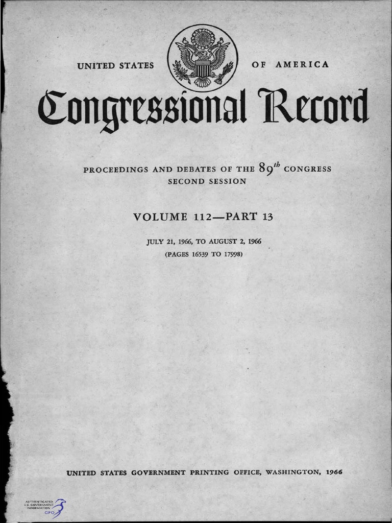 89th Congress Proceedings, July-Aug 1966 | PDF | Ku Klux Klan | Taxes