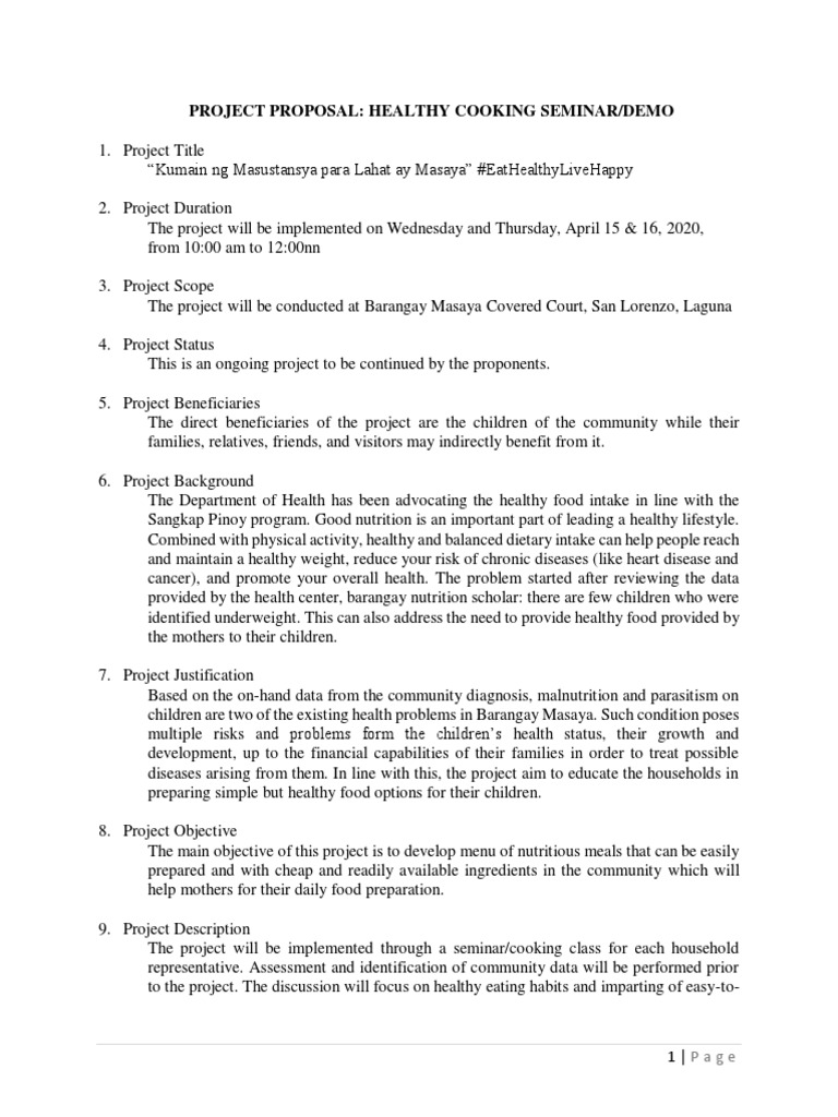 Project Proposal: Healthy Cooking Seminar/Demo | PDF | Foods | Healthy Diet