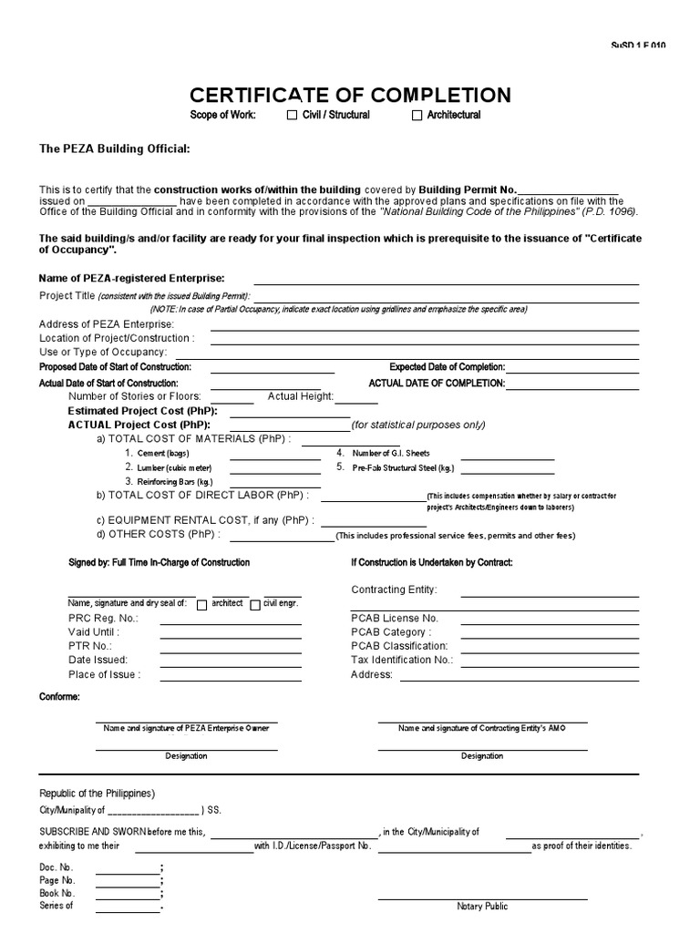 Certificate of Completion: The PEZA Building Official | PDF | Identity ...