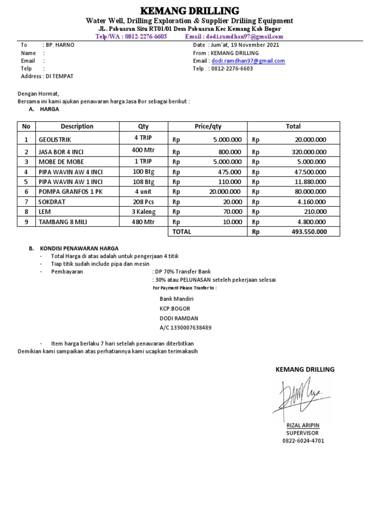 Surat Penawaran Bor 100mtr-1 | PDF