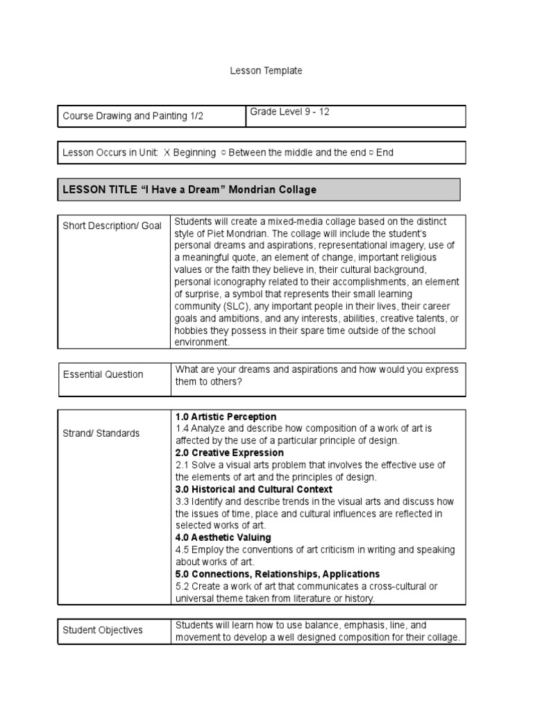 I Have A Dream Lesson Plan | PDF | Composition (Visual Arts) | Collage