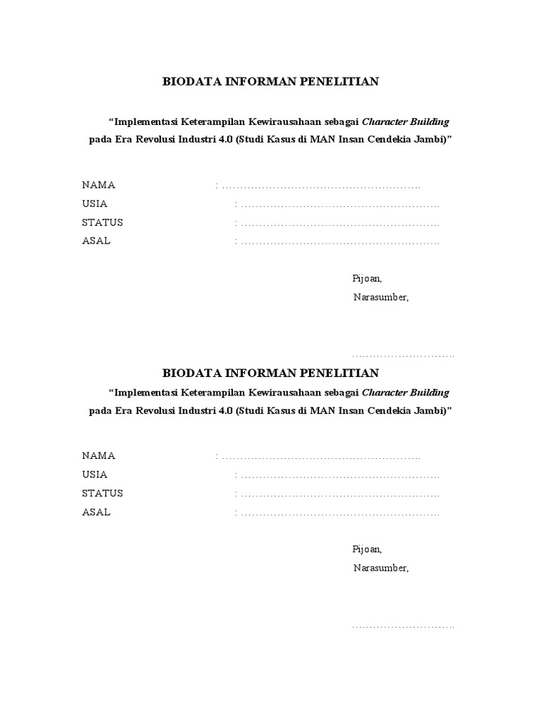 Biodata Informan Penelitian | PDF