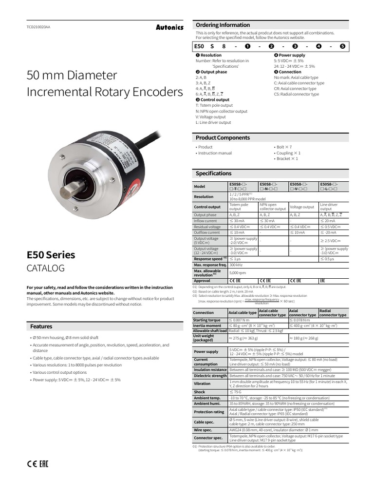 50 MM Diameter Incremental Rotary Encoders: E50 Series | Download Free ...