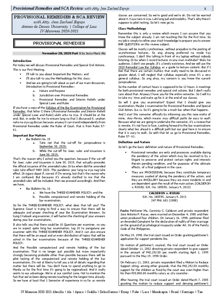 Provisional Remedies and SCA Review | PDF | Injunction | Certiorari