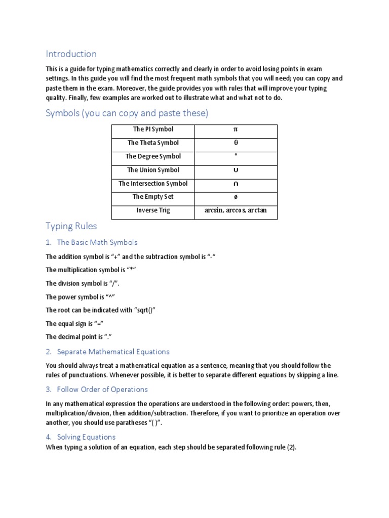 Math Typing Guide | PDF | Equations | Multiplication
