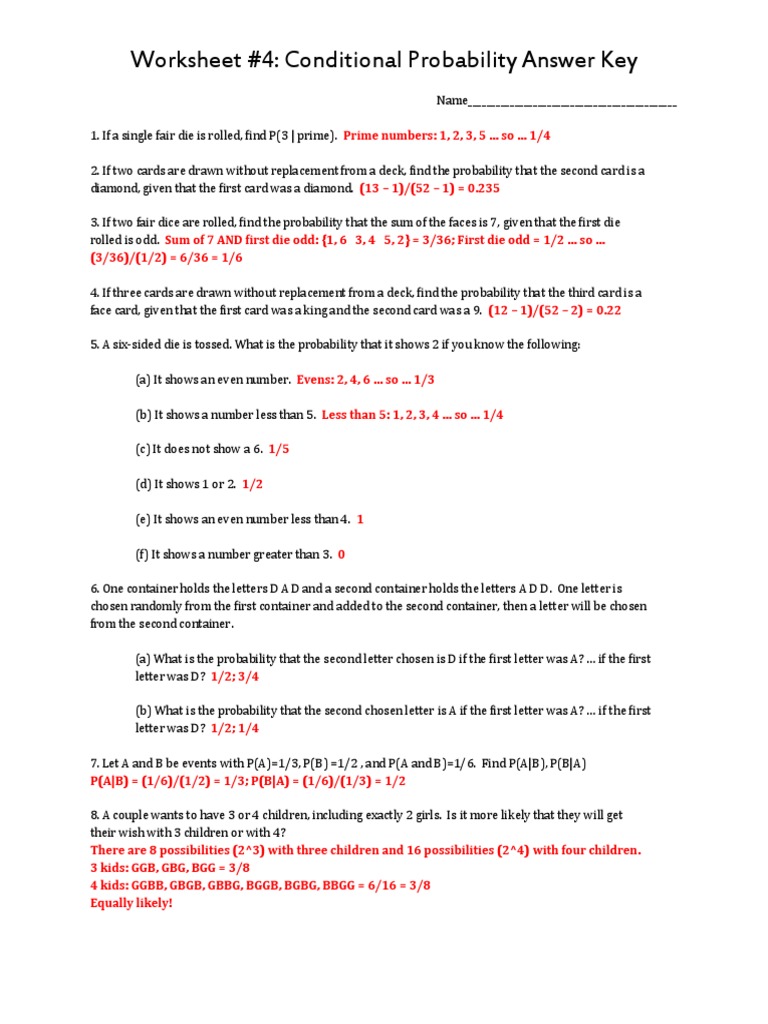 Worksheet #4: Conditional Probability Answer Key | PDF | Sensitivity And Specificity | Applied ...