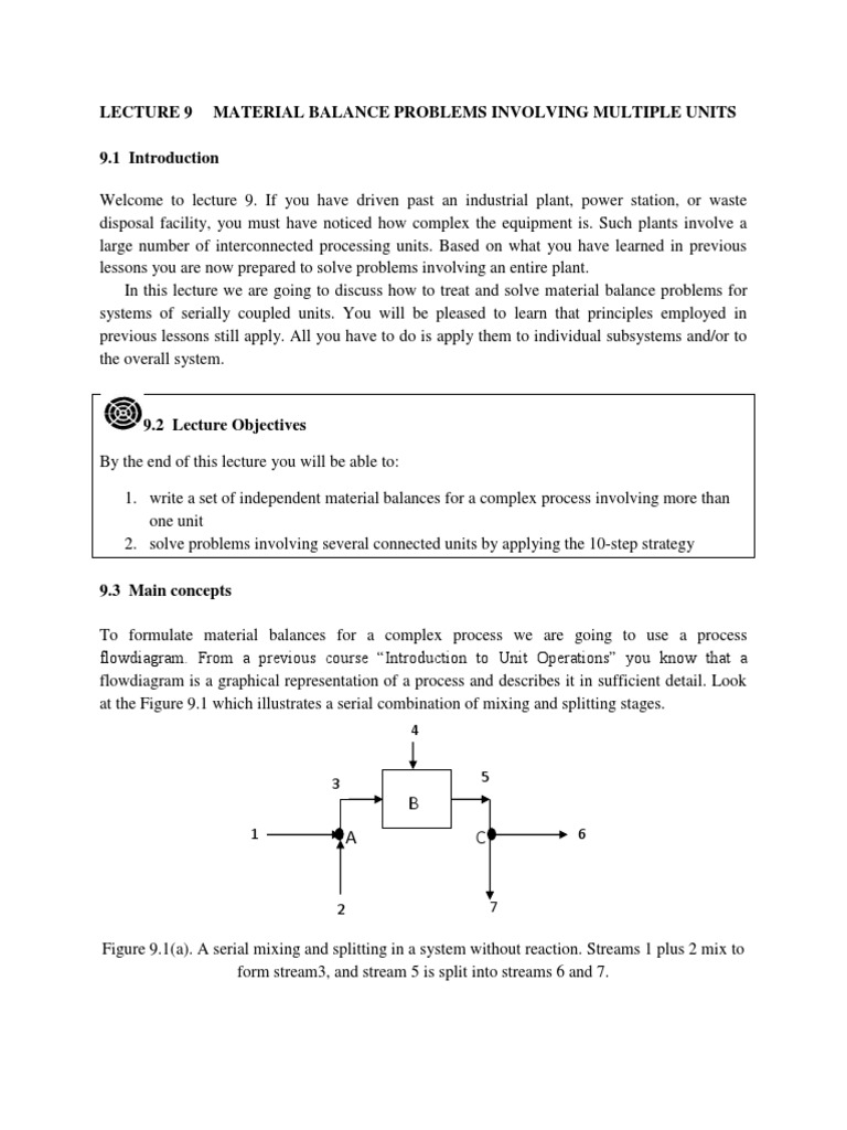 Lecture 9 Material Balance Problems Involving Multiple Units | PDF ...