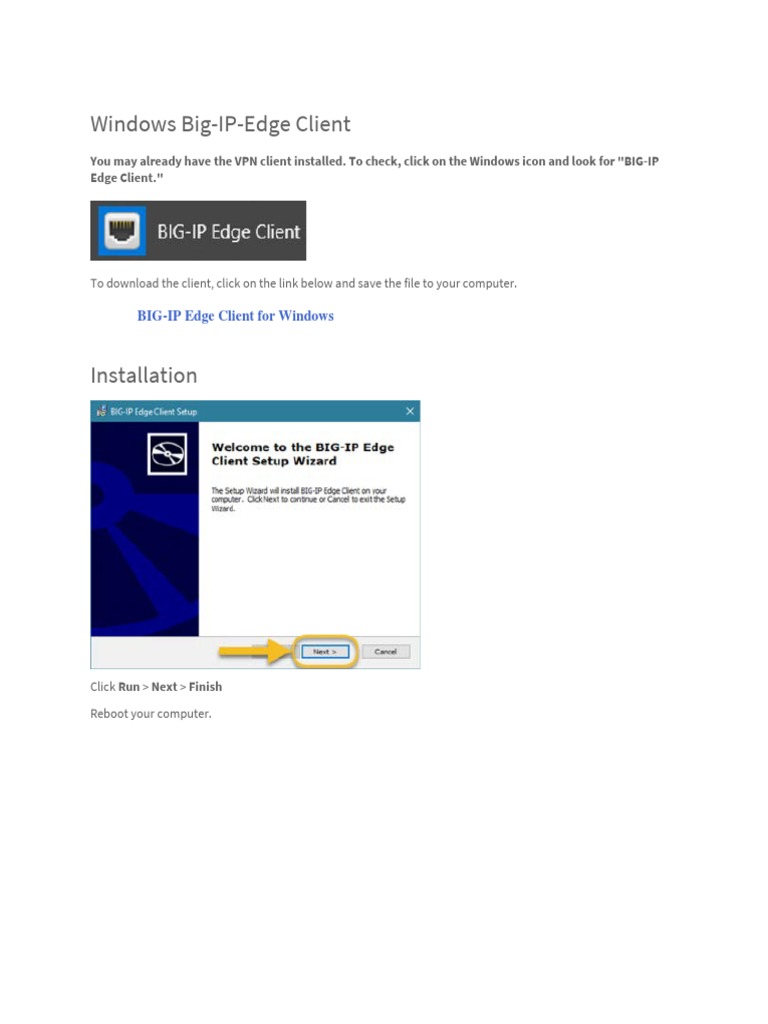 Windows Big IP Edge Installation Instructions | PDF