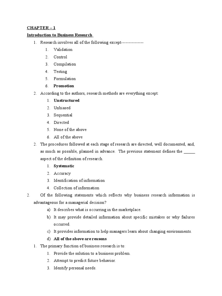 BRM MCQs Consolidated | PDF | Hypothesis | Experiment