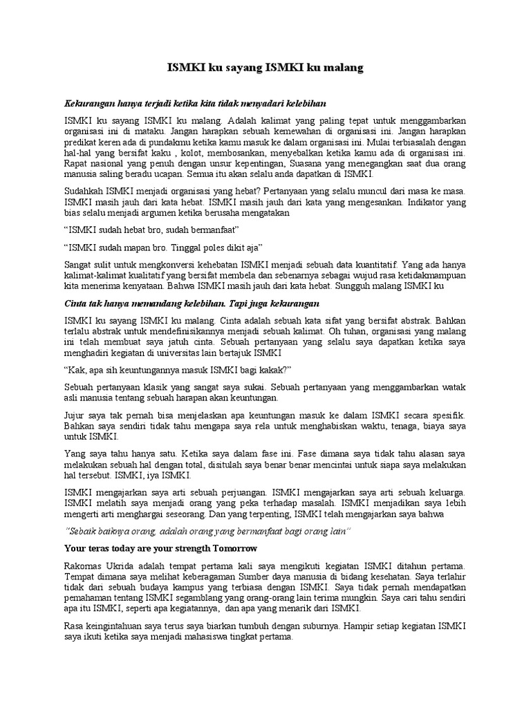 ISMKI Ku Sayang ISMKI Ku Malang | PDF | Pengembangan Diri
