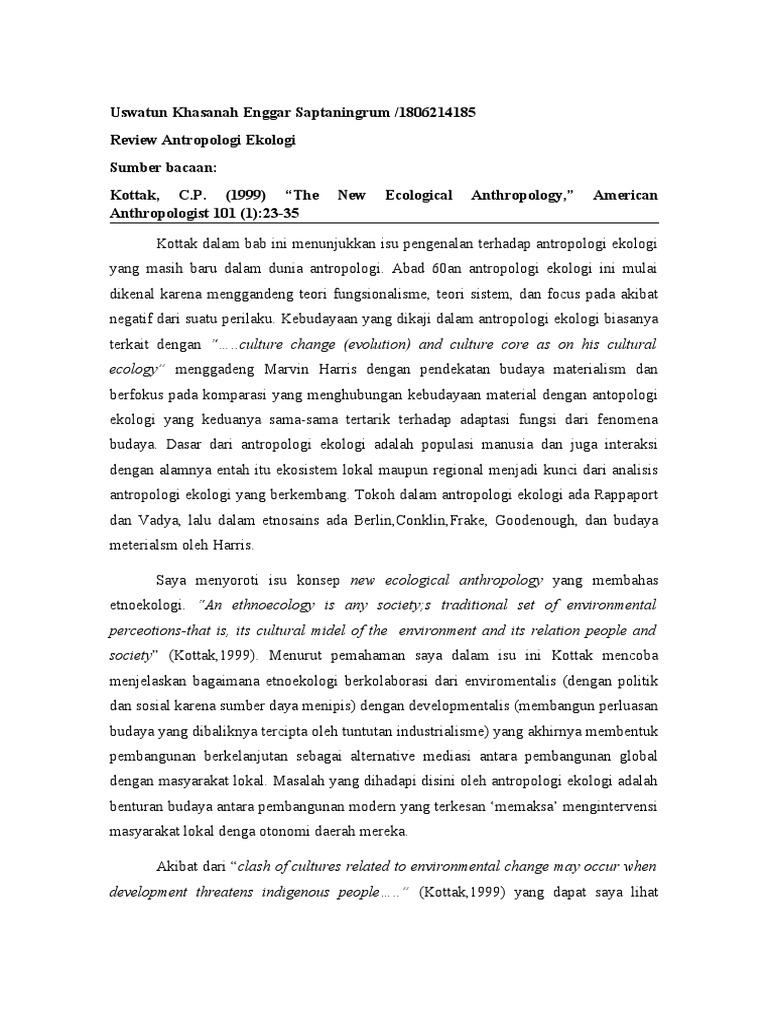 Uswatun Khasanah Enggar S - Antropologi Ekologi - Review 1 Kottak | PDF
