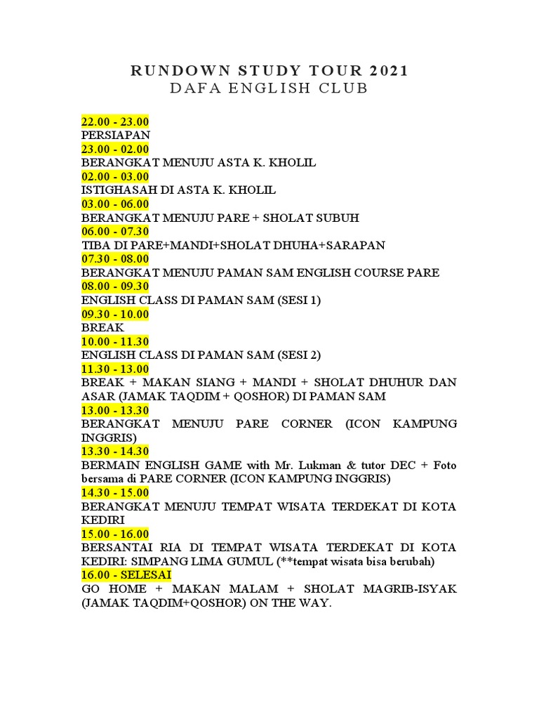 Rundown Study Tour 2021 | PDF