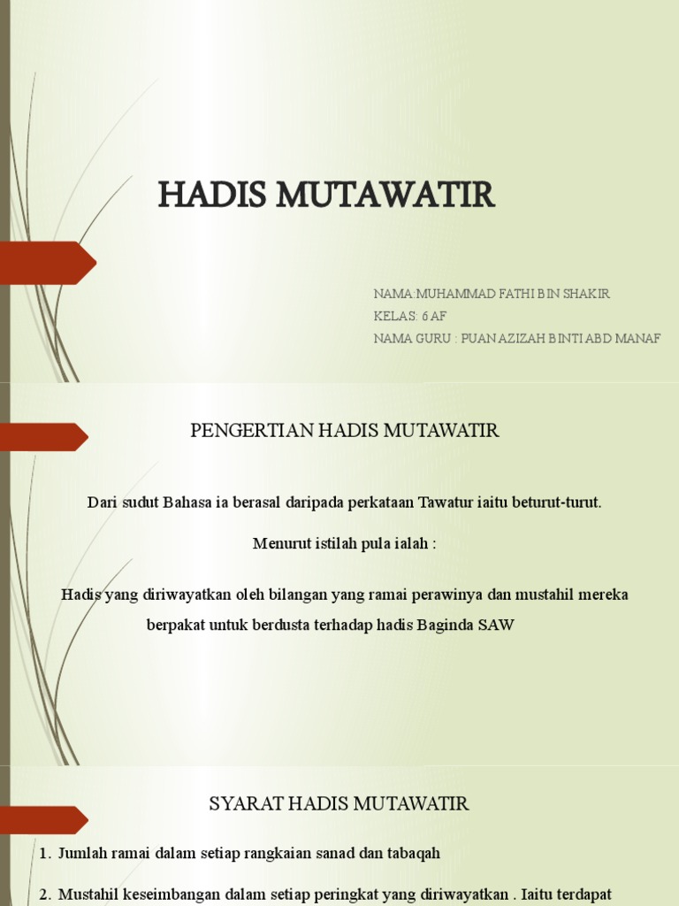 HADIS MUTAWATIR Usul | PDF