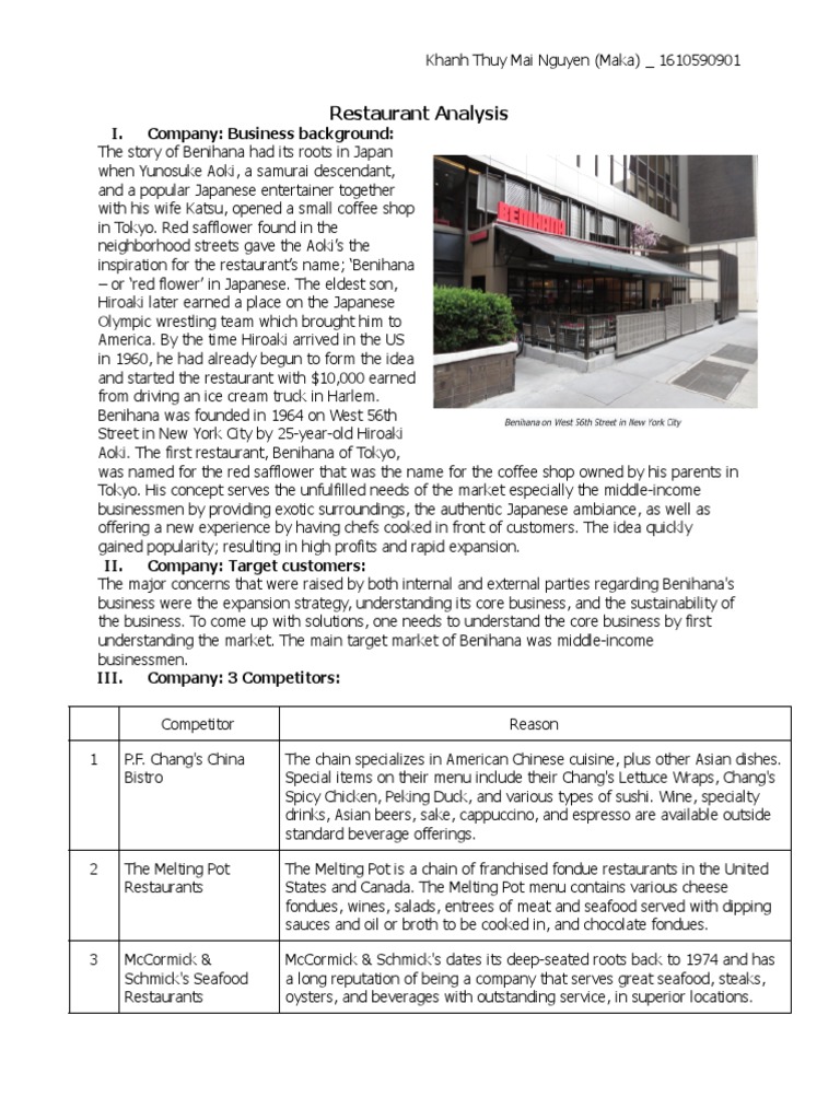 Restaurant Analysis: I. Company: Business Background | PDF | Menu ...