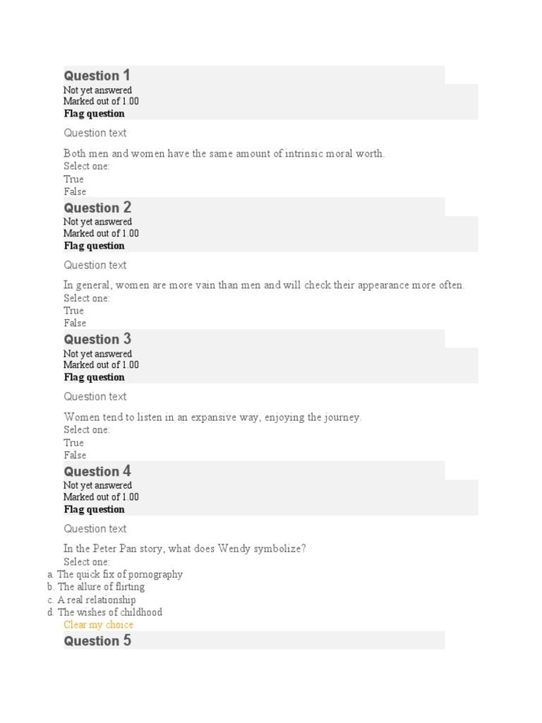 Flag Question: Question Text Select One: True False | PDF | Behavioural ...